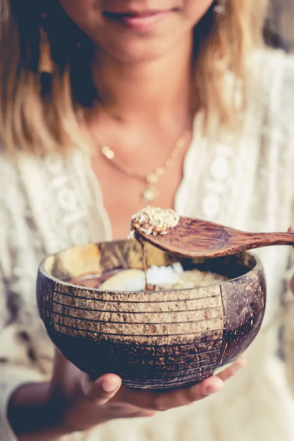 Coconut Bowl + Wooden Spoon - Salt + Sirena